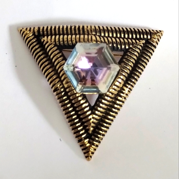 Jewelry | Vtg Gold Tone Ab Glass Triangle Glass Pyramid Pin Brooch ...